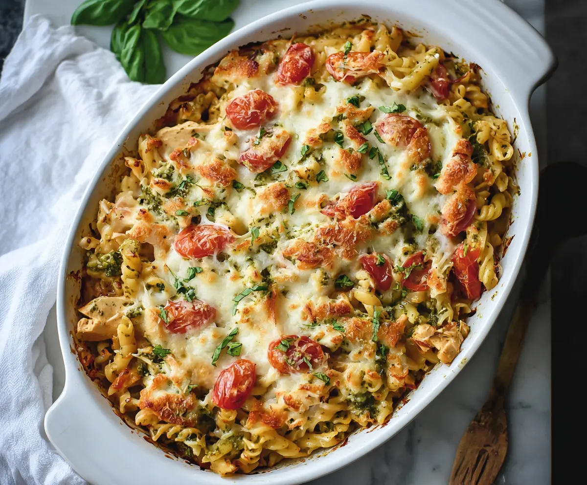 Creamy Basil Pesto Chicken Pasta Bake Recipe