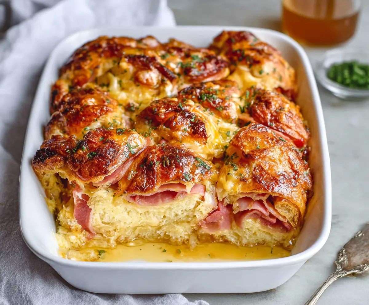 Ham & Cheese Croissant Casserole Recipe | Easy Breakfast